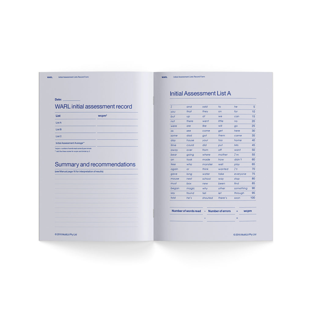 WARL Initial Assessment Lists Record Forms (Pack) - MultiLit
